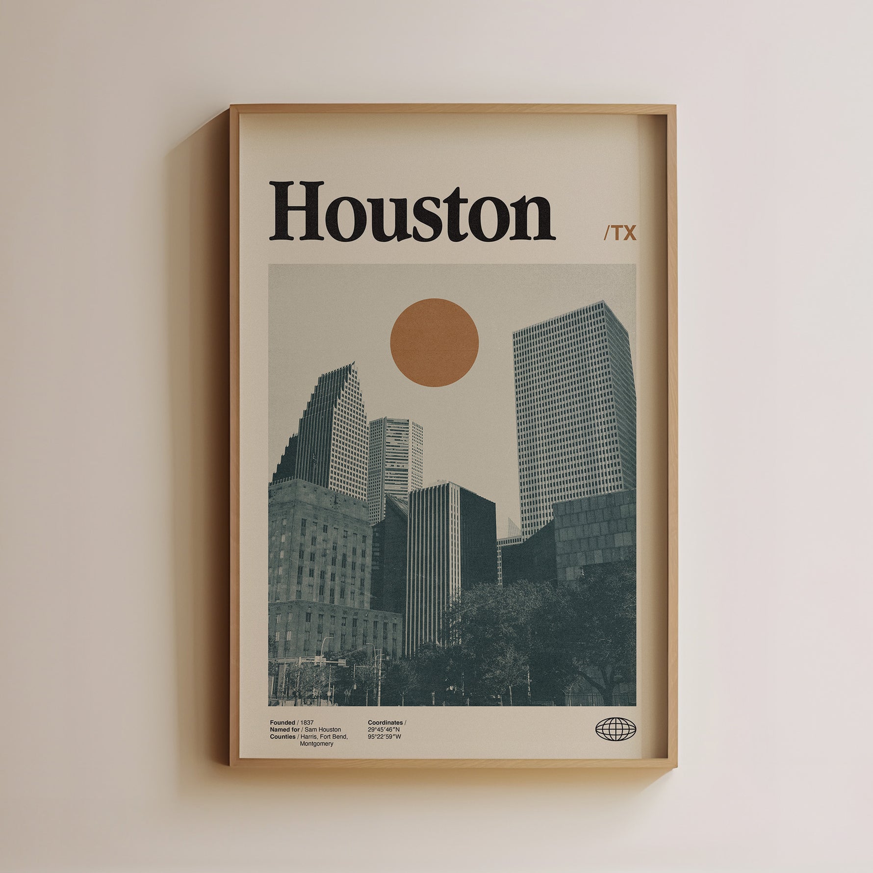 Houston Texas poster Midcentury Modern Poster – Sandgrain Studio