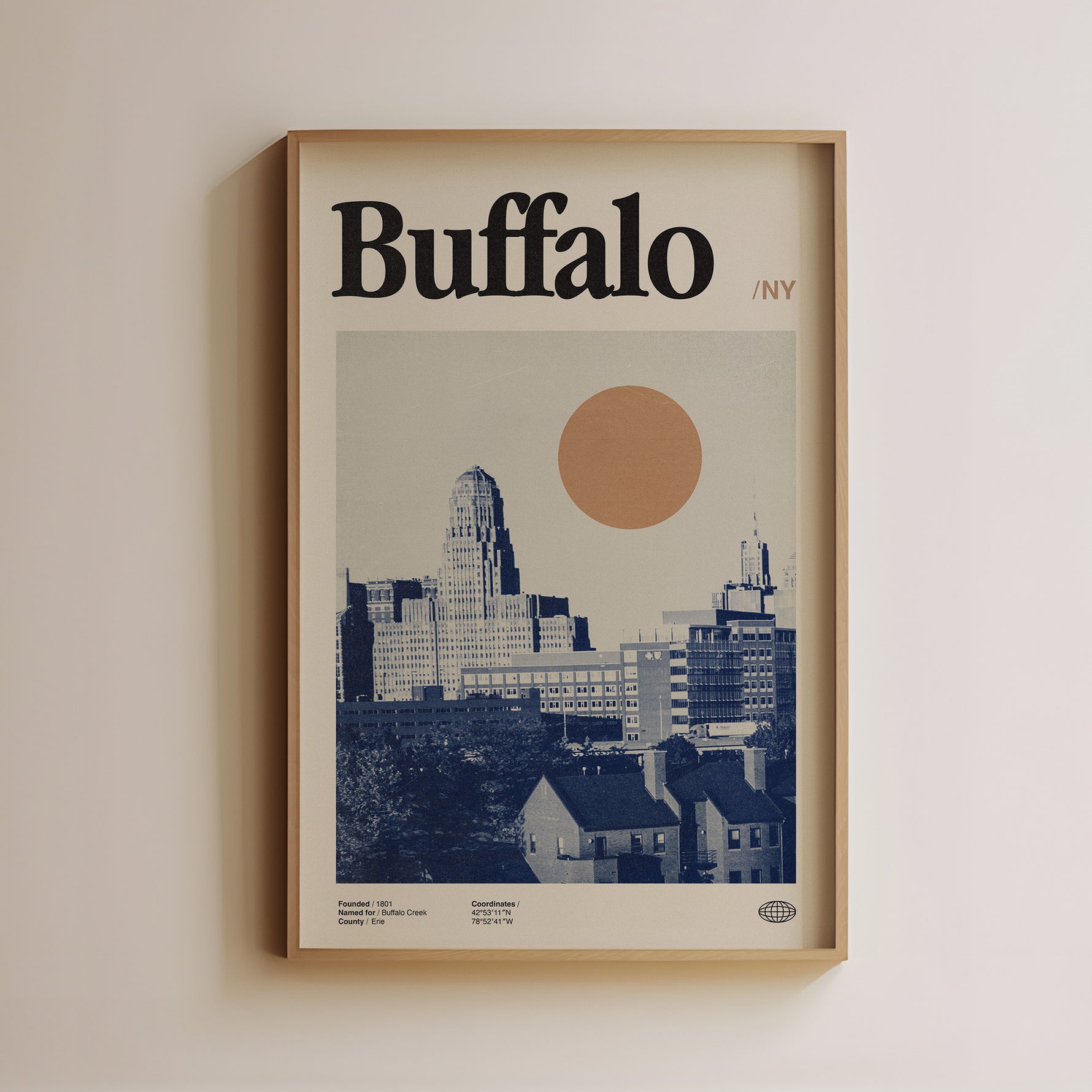 Buffalo New York Midcentury Modern Poster Vintage Wall Art Bauhaus ...