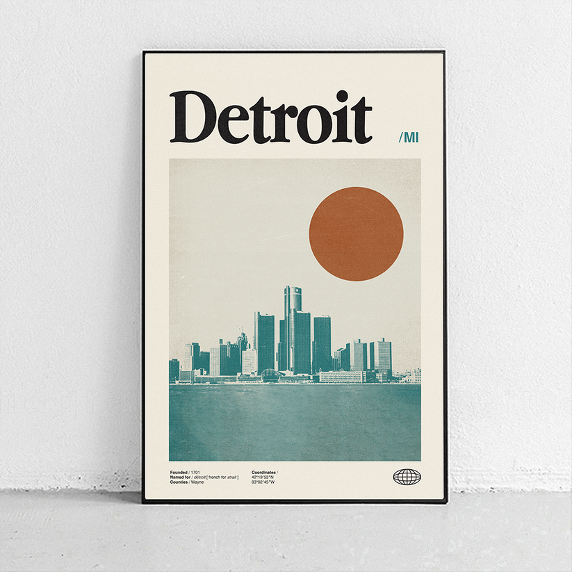Detroit, Michigan Midcentury Modern Poster – Sandgrain Studio
